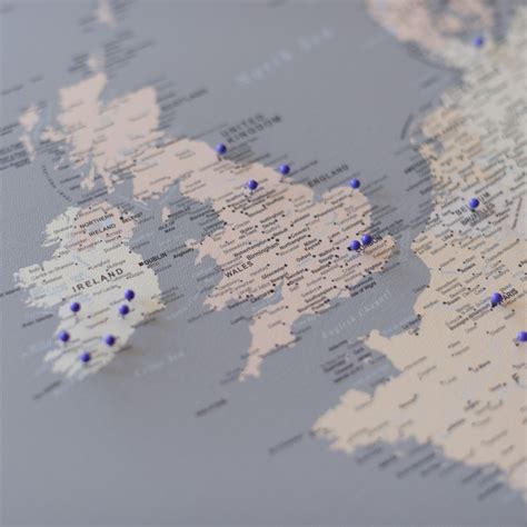 Push Pin Europe Map Grey And Cream