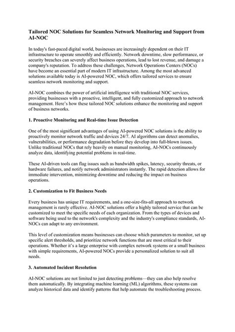 Tailored Noc Solutions For Seamless Network Monitoring And Support From