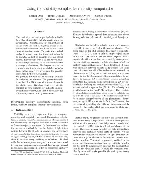 Pdf Using The Visibility Complex For Radiosity Computation
