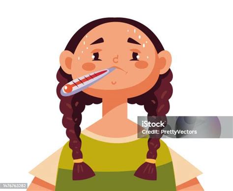 아픈 어린이 감기와 독감 아픈 열 치료 개념 벡터 그래픽 디자인 그림 A형 인플루엔자 바이러스에 대한 스톡 벡터 아트 및 기타 이미지 A형 인플루엔자 바이러스 감기와