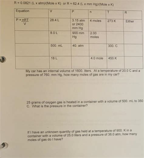 Solved Ideal Gas Law Using The Ideal Gas Law Pv Nrt
