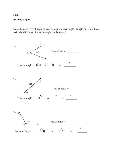 Naming Angles Worksheet