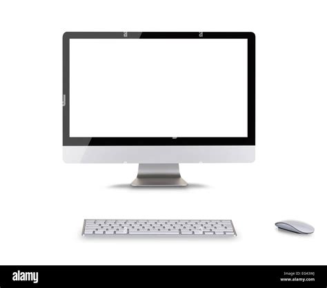 Modern Computer Display With Blank White Screen Mouse And Keyboard Front View Isolated On