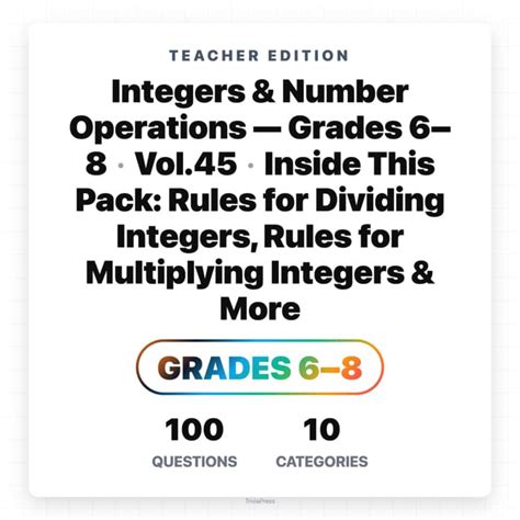 Multi Step Integer Expressions Integer Operations Grades 6 8