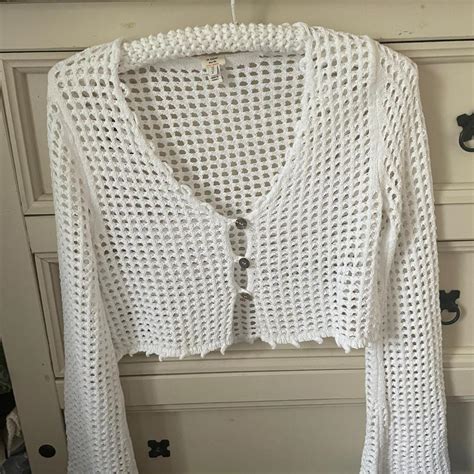 White Crochet Crop Cardigan Perfect For Festivals Depop