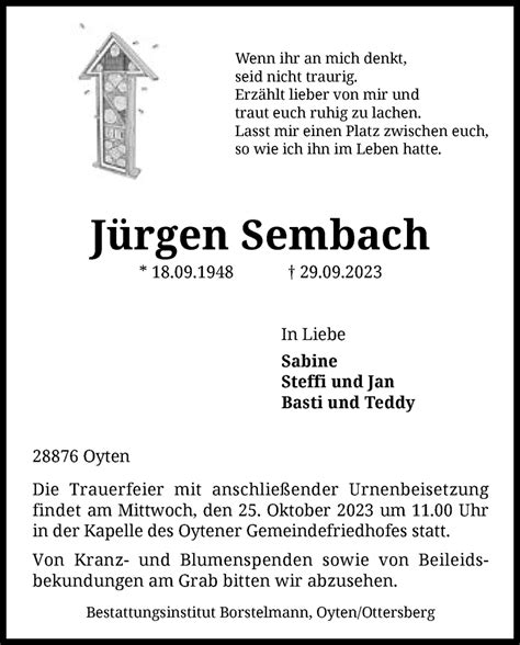 Traueranzeigen Von Jürgen Sembach Trauerkreiszeitungde