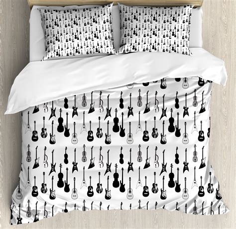 Music Duvet Cover Set Monochrome Strings Various Types Acoustic And