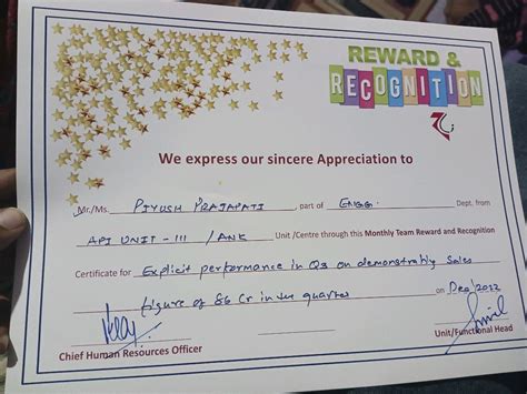 Rewarded And Recognised For Key Performer In Q3 For Achieving Historical Sales Numbers Piyush