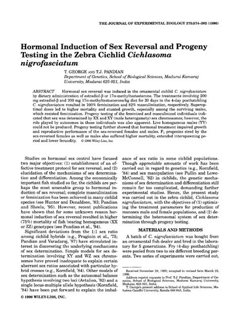 Hormonal Induction Of Sex Reversal And Progeny Testing In The Zebra