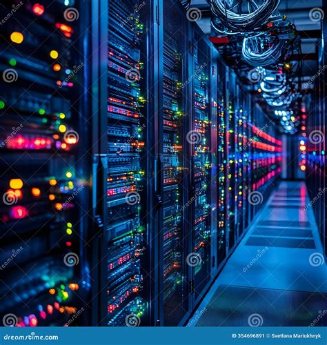 advanced data center server racks with illuminated lights and cable