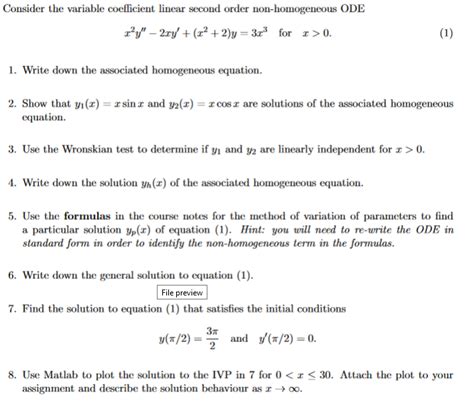Solved Consider The Variable Coefficient Linear Second Order