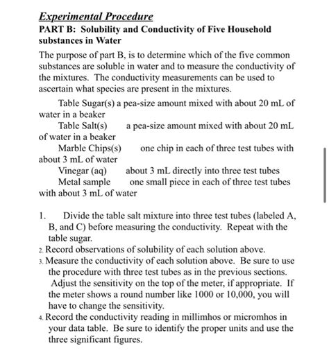 experimental procedure part b solubility and