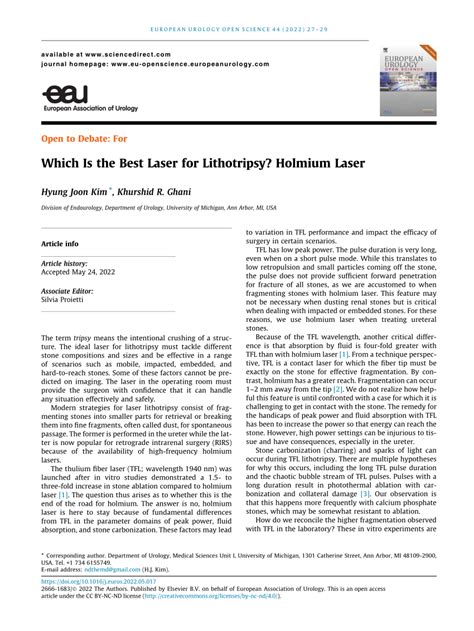 Pdf Which Is The Best Laser For Lithotripsy Holmium Laser