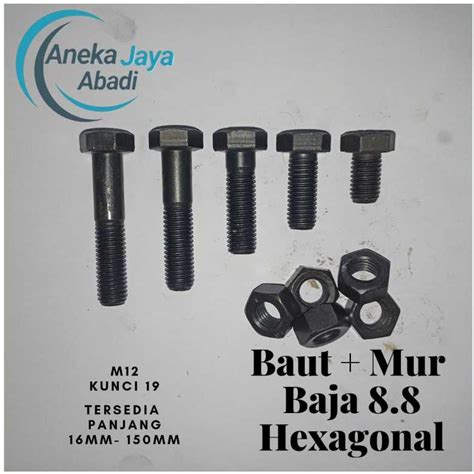 Jual Baut Mur Baja 88 Hexagon M12 Panjang 16mm 150mm Baud Baja