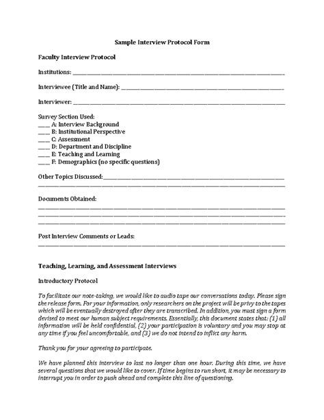 Sample Interview Protocol Form Sample Interview Protocol Form Faculty