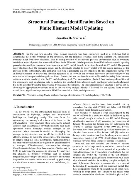 PDF Structural Damage Identification Based On Finite Element Model Updating