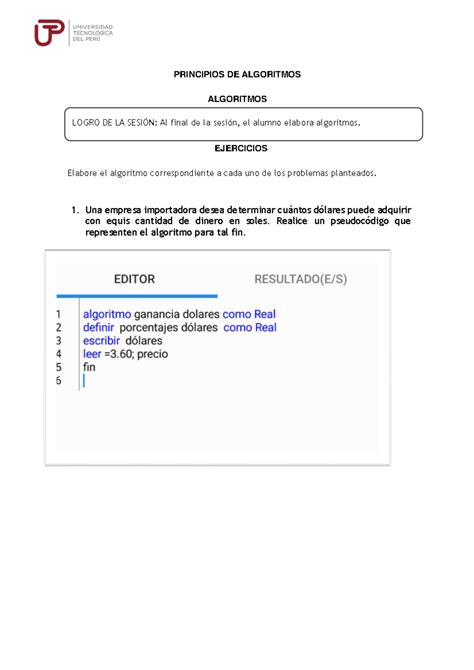 Tarea Semana Algoritmo PRINCIPIOS DE ALGORITMOS ALGORITMOS EJERCICIOS Elabore El Algoritmo