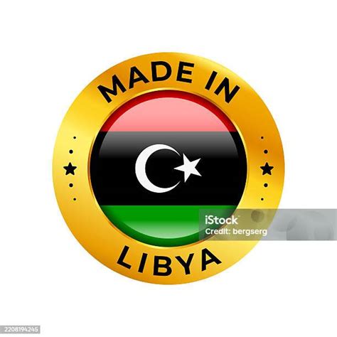 리비아 라벨에서 제작 골드 라운드 벡터 배지 스탬프 리비아 국기 및 텍스트와 아이콘 흰색 배경에 고립 0명에 대한 스톡 벡터 아트 및 기타 이미지 Istock