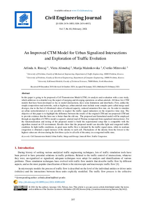 Pdf An Improved Ctm Model For Urban Signalized Intersections And Exploration Of Traffic Evolution