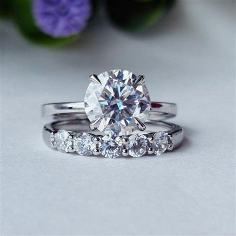 3 Ct Lab Grown Diamond Bridal Set 14k White Gold Wedding Ring Etsy
