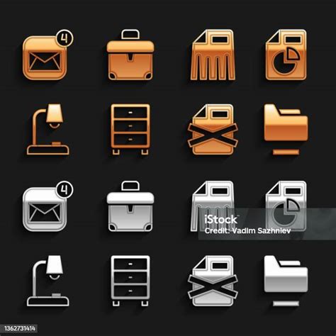 아카이브 용지 서랍 그래프 차트 폴더 삭제 파일 문서 테이블 램프 종이 분쇄기 봉투 및 서류 가방 아이콘이 있는 문서 설정입니다 벡터 0명에 대한 스톡 벡터 아트 및 기타