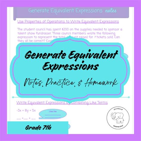 Generate Equivalent Expressions Notes Practice And Homework Tpt