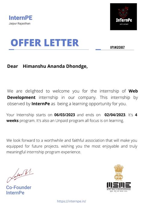 Himanshu Dhondge On Linkedin I Am Glad To Share That I Got An Internship Offer As Web Developer