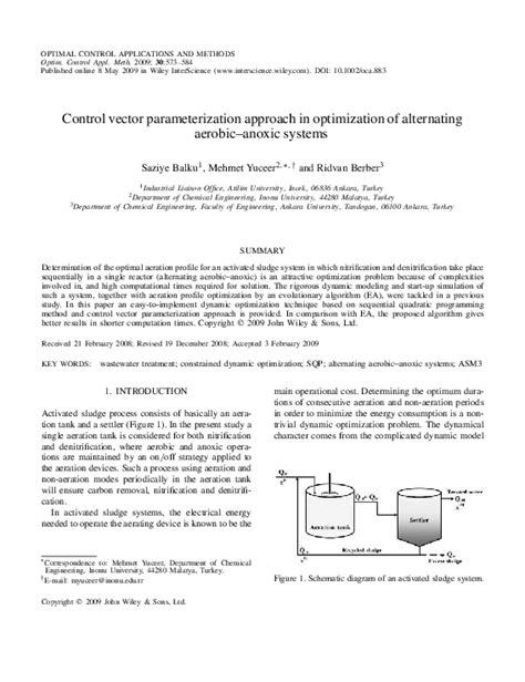 Pdf Control Vector Parameterization Approach In Optimization Of Alternating Aerobic Anoxic Systems