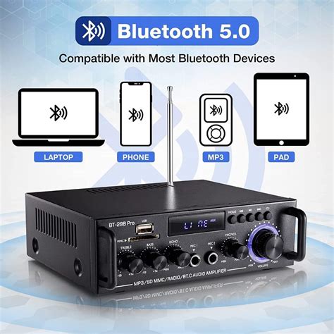 Bt 198b Pro Audio Amplifier Bluetooth 50 Hifi Stereo Amp Speaker Max
