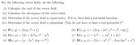 solved for the following vector fields do the following