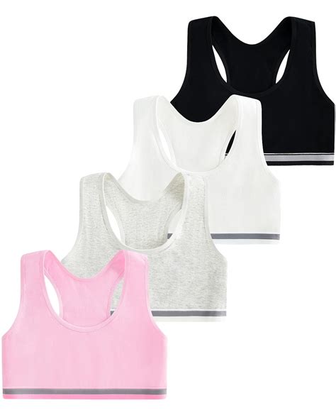 4 Pack Big Girls Bra Comfort Flex Flex Fit Seamless Breathable Preteen