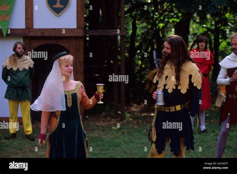 Actors In Medieval Costumes At A 14th Century Reenactment At The