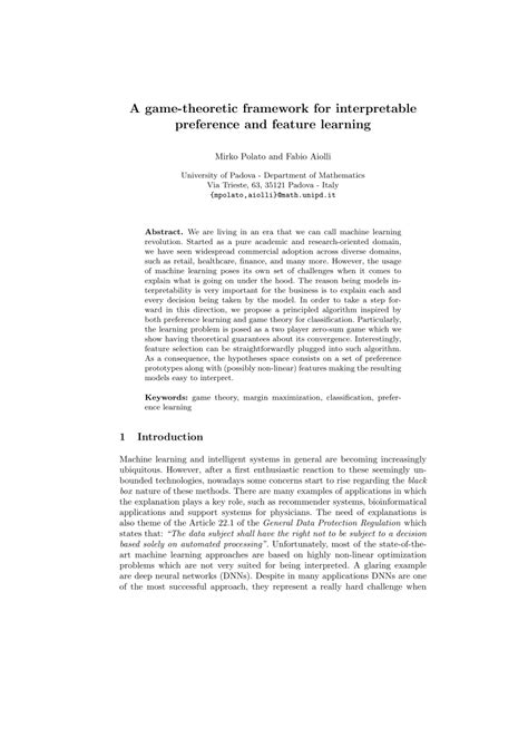 Pdf A Game Theoretic Framework For Interpretable Preference And