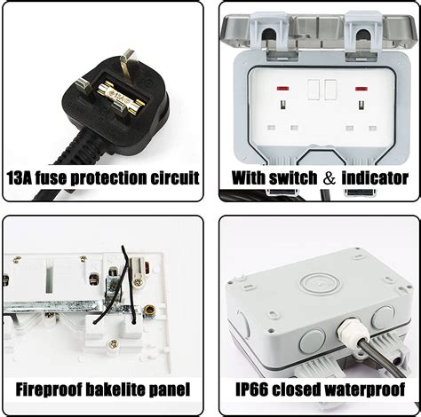 M Way Gang IP Waterproof Outdoor Extension Lead Socket With Switch Indicator Light BigaMart