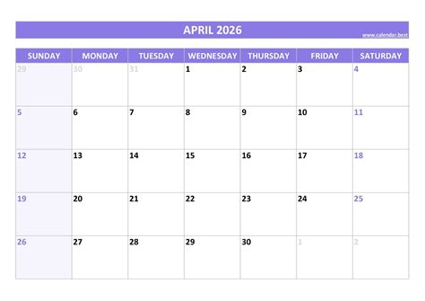 April 2026 Calendar Weekly Free 2025 Calendar Printable