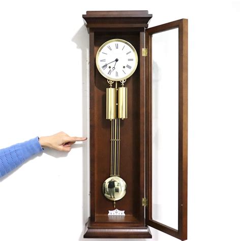 Hermle Wall Clock Top Range Translucent Gong Chime Silencer Wood Brass Weights Serviced