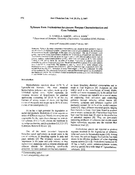 Pdf Xylanase From Trichoderma Harzianum Enzyme Characterization And Gene Isolation