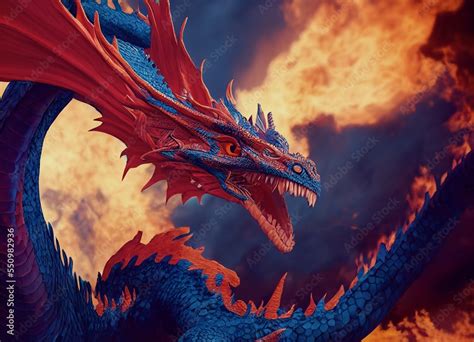 Ai Generated Mythical Legendary Creature Fantasy Blue Fire Dragon It