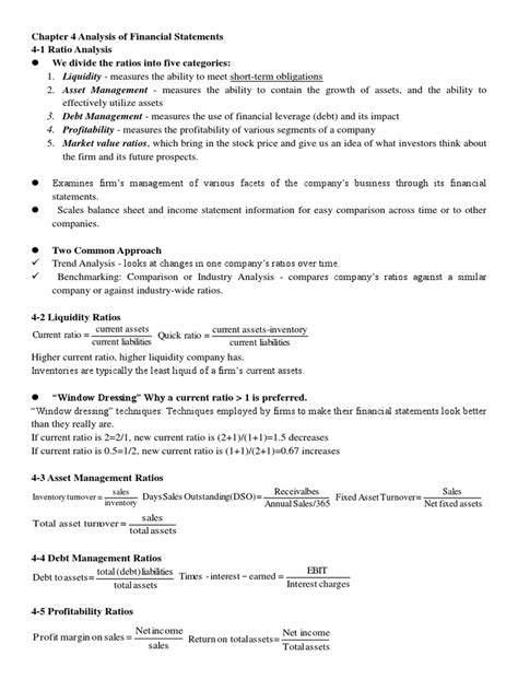 Chapter 4 Analysis Of Financial Statements Pdf Market Liquidity Financial Ratio