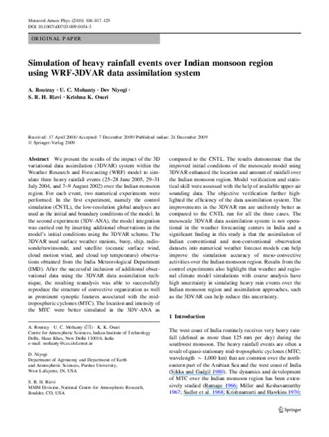 Pdf Simulation Of Heavy Rainfall Events Over Indian Monsoon Region