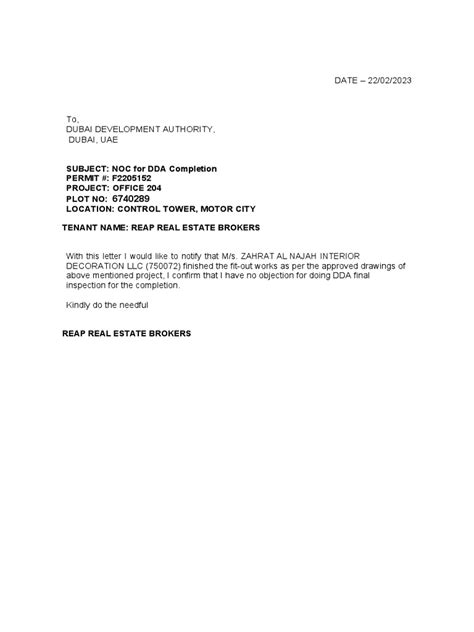 Noc For Dda Completion Pdf