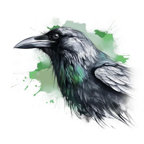 Premium Ai Image Colorful Realism Green Splashes In Gothic Crow Head