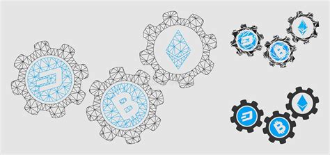 Cryptocurrency Conversion Gears Vector Mesh Carcass Model And Triangle Mosaic Icon Stock Vector