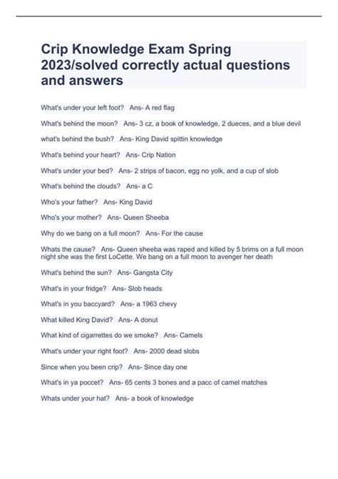 Crip Knowledge Exam Spring 2023 Solved Correctly Actual Questions And Answers Crip Knowledge