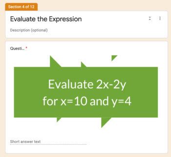 Evaluating Expressions Digital Quiz Middle School Math Bundle Google Classroom