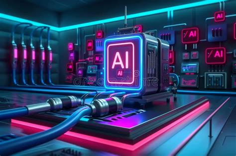 High Tech Ai Server Room With Neon Lights Advanced Artificial Intelligence Infrastructure