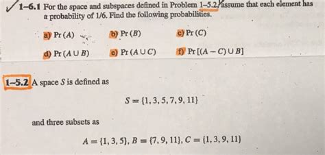 Solved For The Space And Subspaces Defined In Problem 1 5 2 Chegg Com