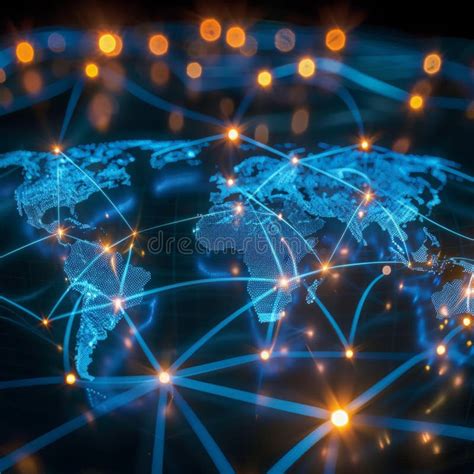 Global Network Connecting Cities Around The World With Data Flowing Stock Photo Image Of