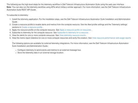 Telemetry Workflow Dell Telecom Infrastructure Automation Suite 22 Infrastructure Management