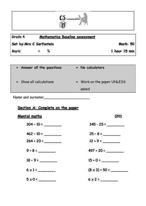 Maths Baseline Assessment Term 1 Grade